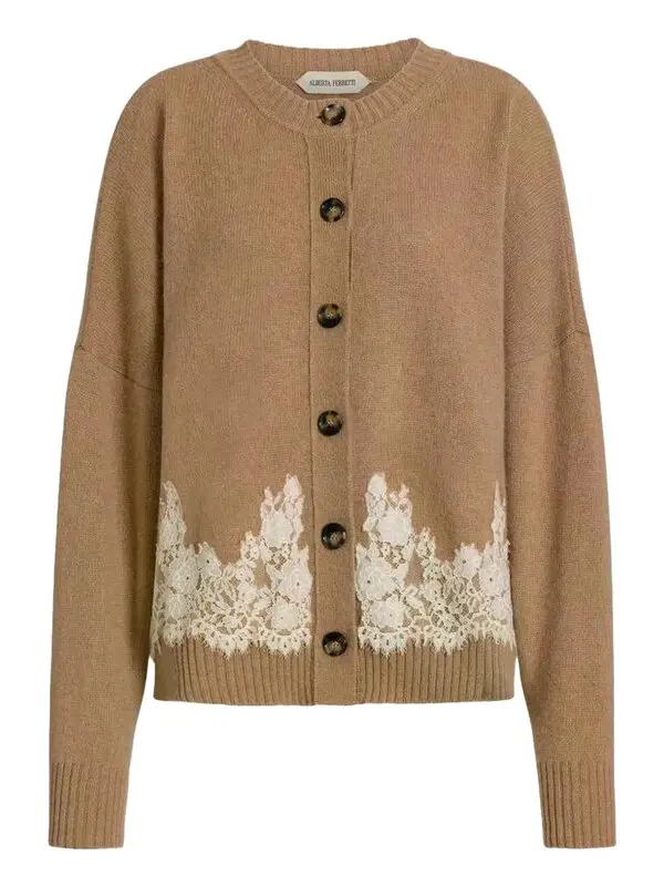 Alberta Ferretti Lace Detail Cardigan - Neutrals