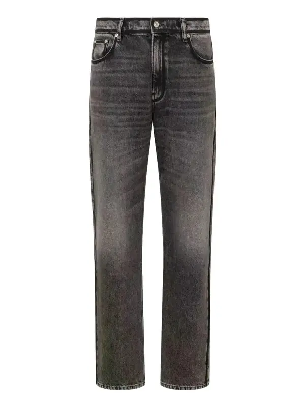 Moschino Faded Effect Logo Patch Jeans - Grey