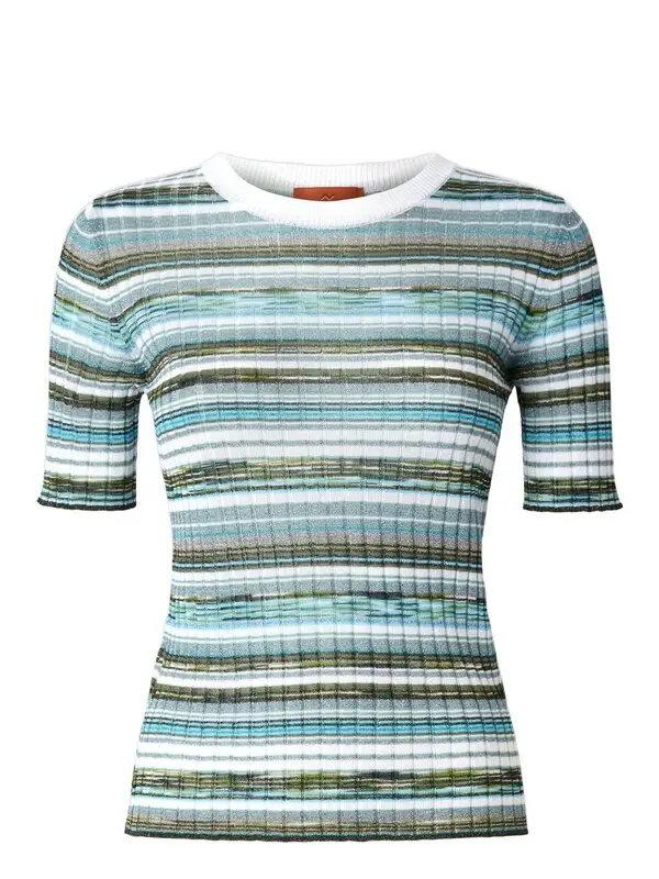 Missoni Short-sleeve Striped Ribbed Viscose-blend Sweater - Multicoloured