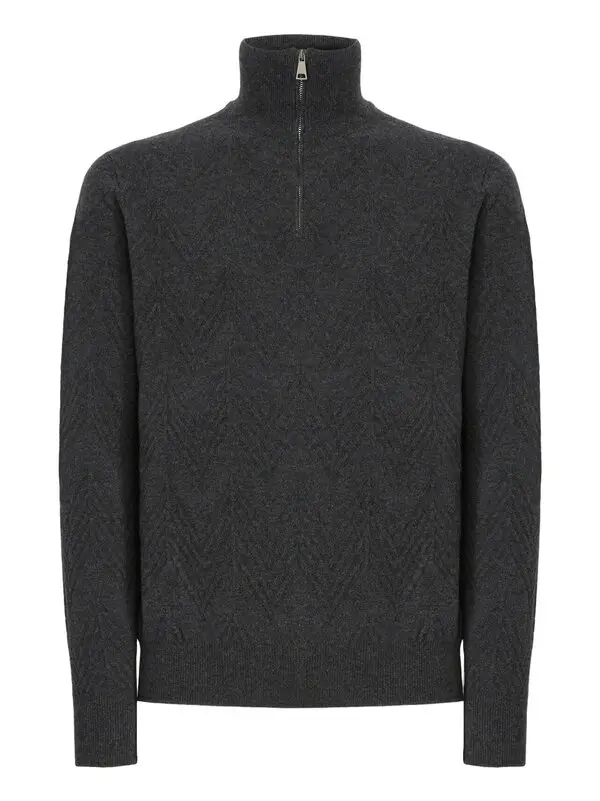 Missoni Tone-on-tone Zigzag Pattern Cashmere Half-zip Sweater - Grey