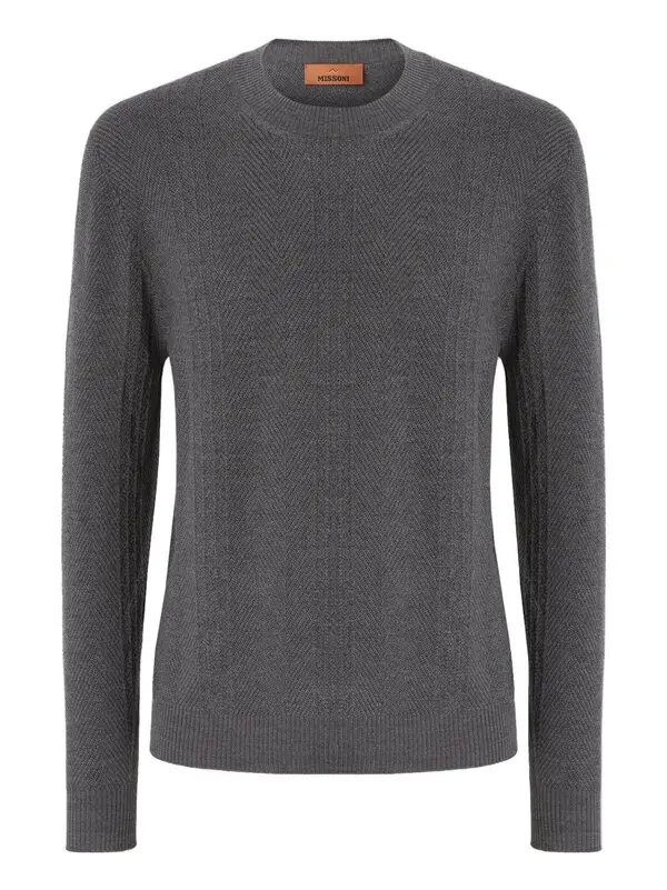 Missoni Crew Neck Wool Sweater With Chevron Pattern - Grey