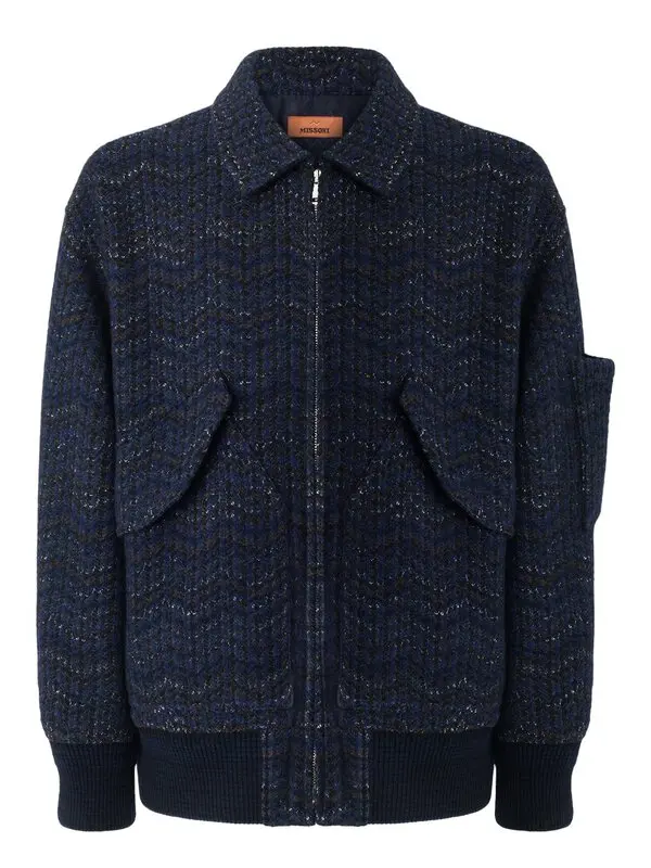 Missoni Cashmere And Viscose Zig Zag Bomber Jacket - Blue