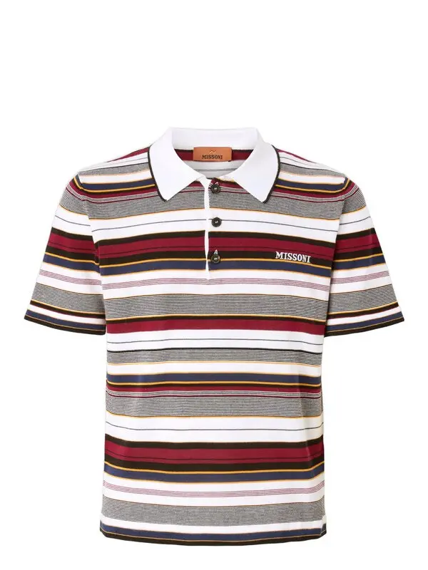 Missoni Striped Cotton Polo Shirt With Embroidered Logo Lettering - Multicoloured
