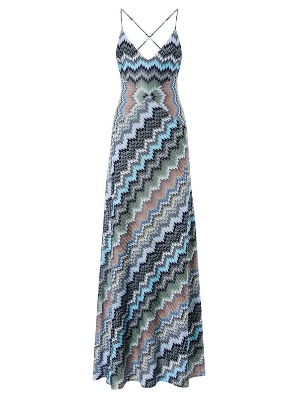 Missoni Long Dress With Crossed Straps In Chevron Viscose - Multicoloured