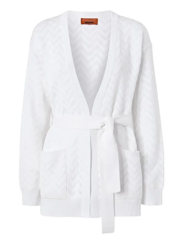 Missoni Chevron Cotton And Viscose Belted Cardigan - White