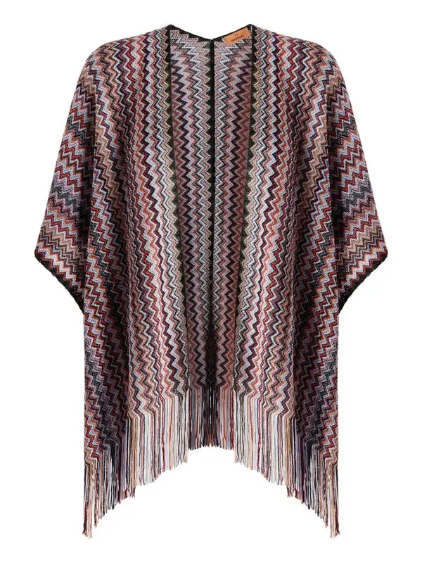 Missoni Zigzag Pattern Blend Poncho With Fringes - Multicoloured