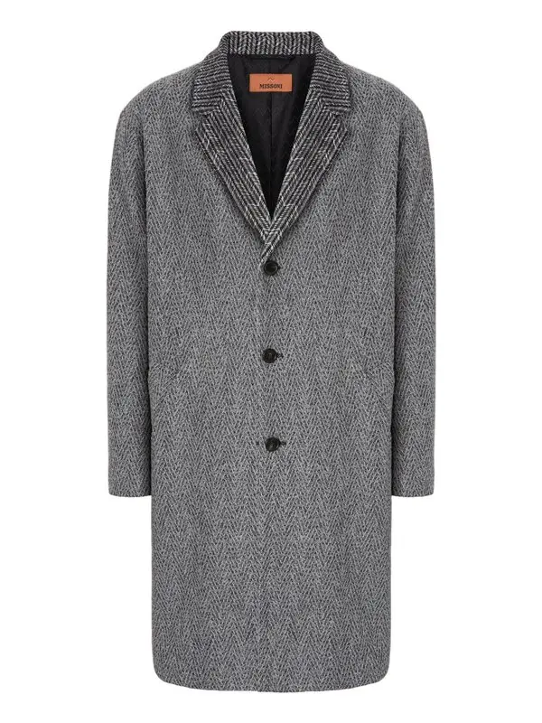 Missoni Wool Cloth Coat With Chevron Pattern - Grey