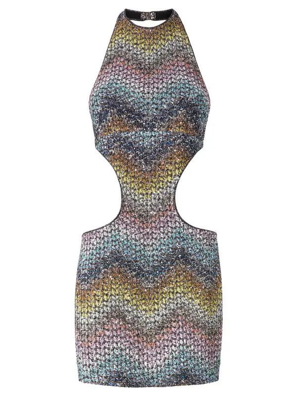 Missoni Sleeveless Mini Dress With Zigzag Texture And Cut-out Detail - Multicoloured