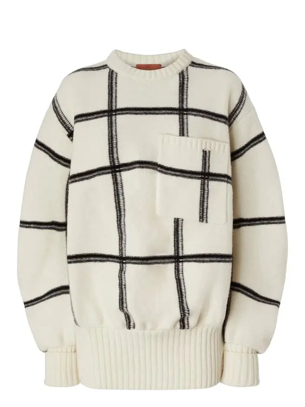 Missoni Oversized Wool Check Crew Neck Sweater - White