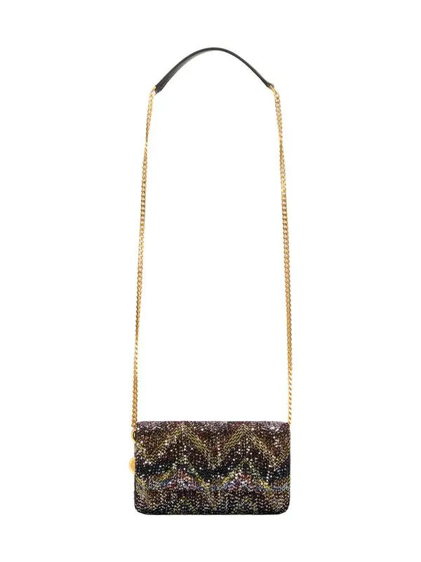 Missoni Leather And Canvas Wallet On Chain - Multicoloured
