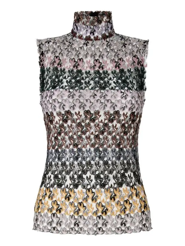 Missoni Striped Embroidered Lace High Neck Top - Multicoloured