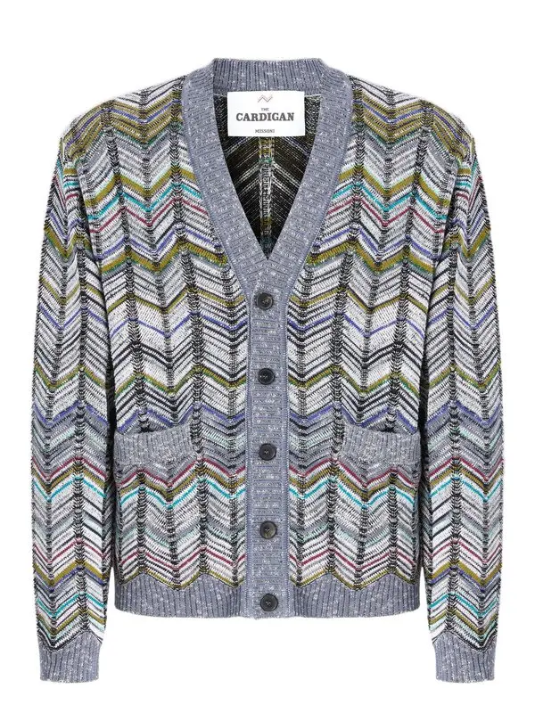 Missoni Cotton Blend Chevron Cardigan - Grey Multicoloured