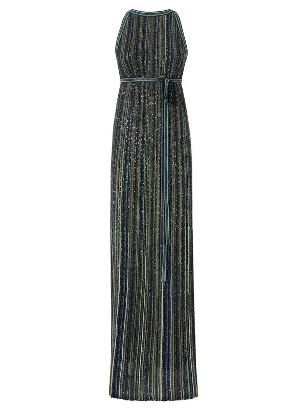 Missoni Sleeveless Striped Knit Maxi Dress With Sequins - Green