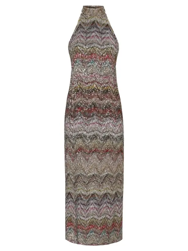 Missoni Halter Neck Midi Dress With Zigzag Pattern And Sequins - Multicoloured