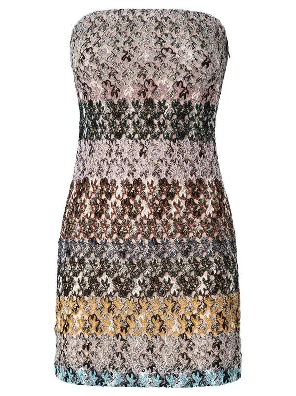 Missoni Strapless Striped Embroidered Lace Mini Dress - Multicoloured