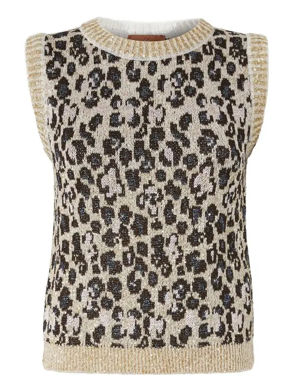 Missoni Jacquard Knit Sequined Crewneck Top - Beige