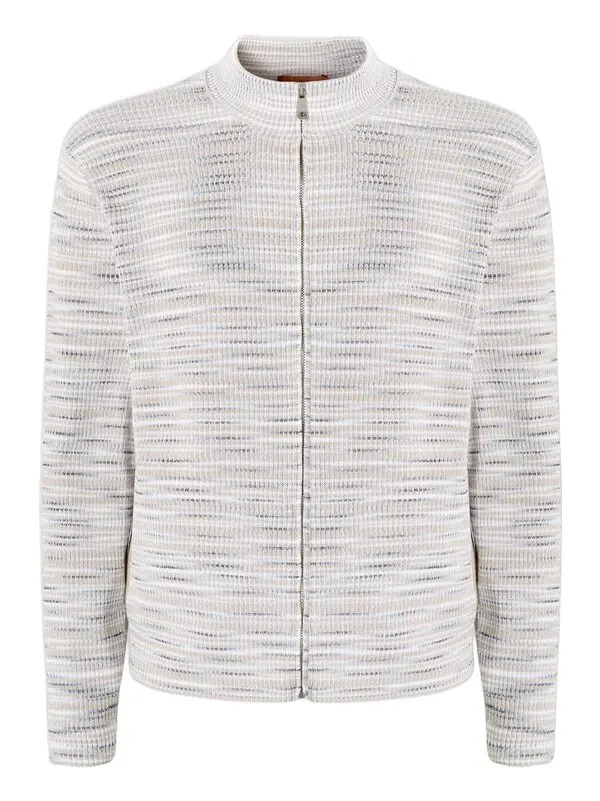 Missoni Ribbed Cotton Cardigan With Mock Neck And Flame Texture - Multicoloured