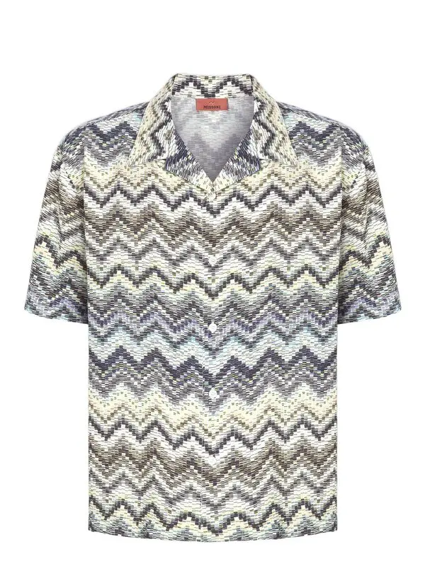 Missoni Bowling Shirt In Viscose With Dashed Zigzag Print - Multicoloured