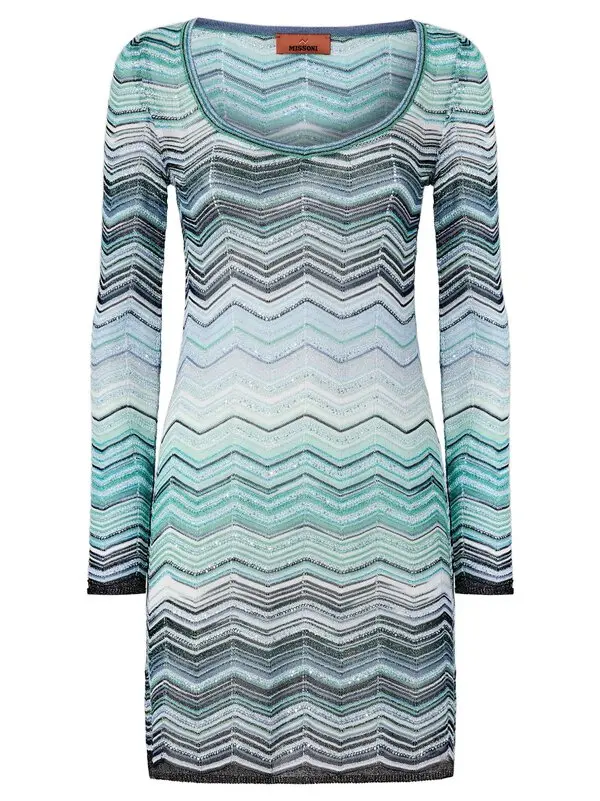 Missoni Chevron Lamé Sequin Mini Dress - Turquoise