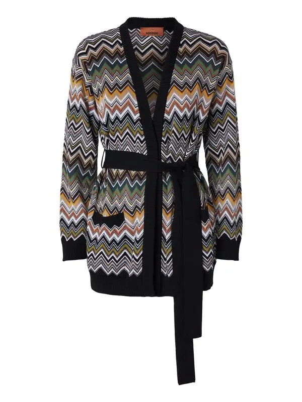 Missoni Relaxed-fit Belted Chevron Cardigan - Multicoloured