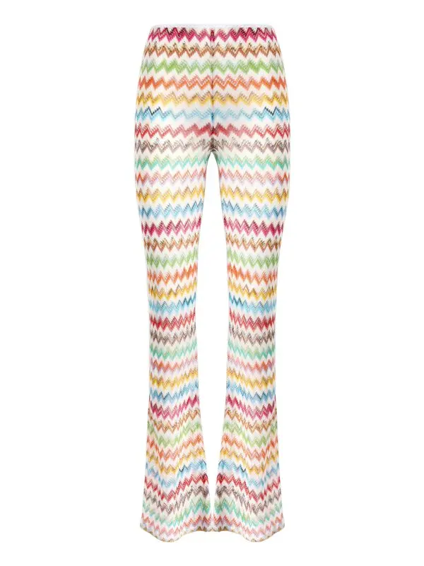 Missoni Flared Lamé Viscose Pants With Micro Zigzag Pattern - White,multicoloured