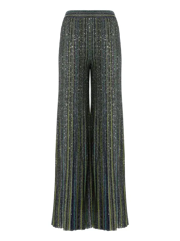 Missoni Ribbed Palazzo Trousers With Sequins - Green