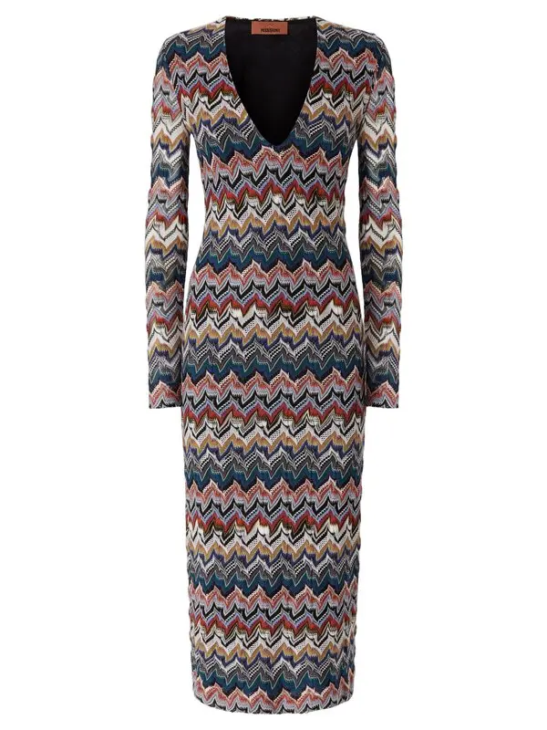 Missoni V-neck Long Sleeve Midi Dress - Multicoloured