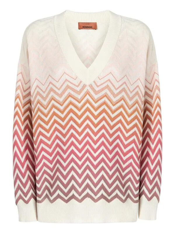 Missoni Oversized Chevron V-neck Pullover - Lilac& Rust