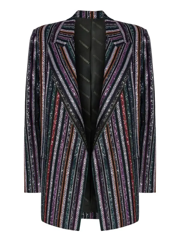 Missoni Single-breasted Herringbone Stripe Knit Blazer - Multicoloured