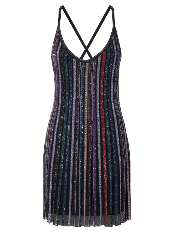 Missoni Mini Dress With Criss-cross Straps And Geometric Knit - Multicoloured
