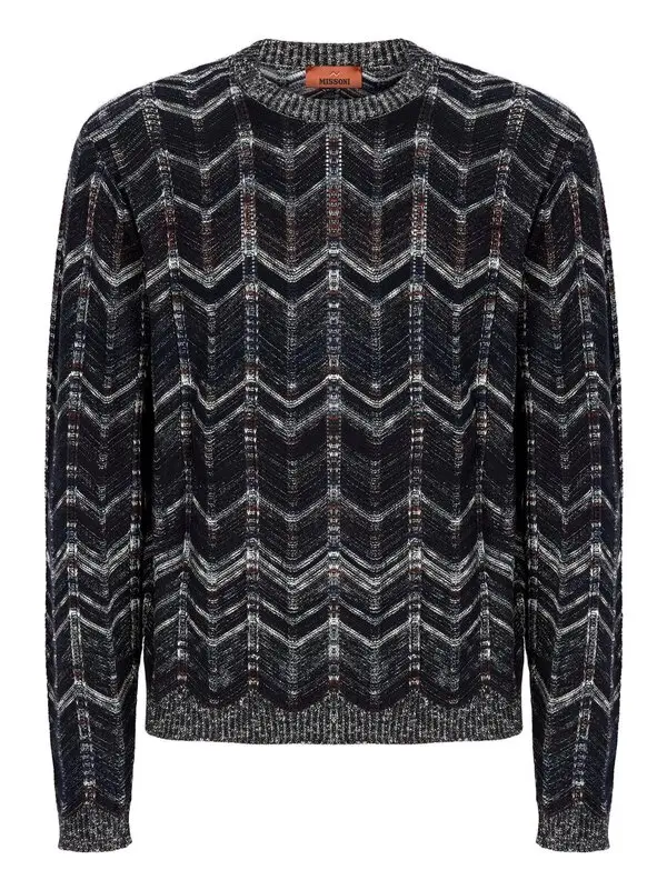 Missoni Cotton Chevron Knit Pullover - Blue