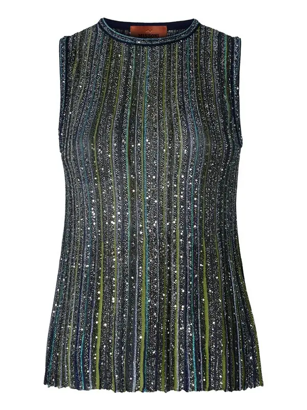 Missoni Sleeveless Ribbed Top With Sequins - Green