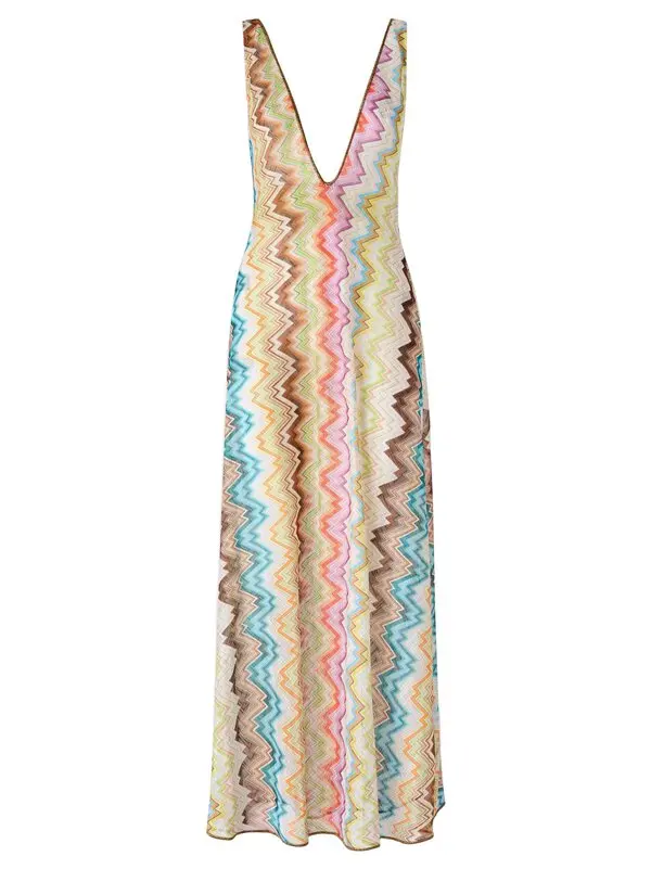 Missoni Long Cover-up With Deep V-neckline And Zig Zag Print - Multicoloured