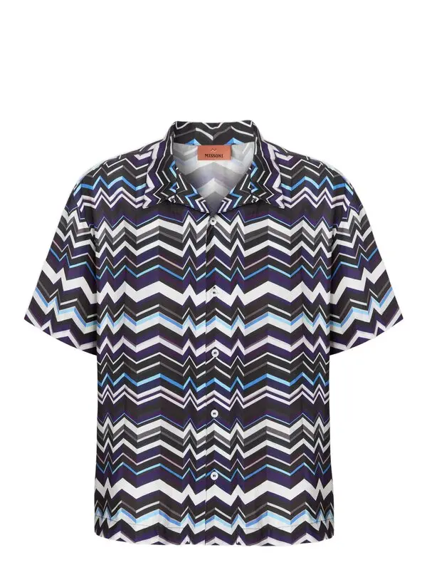Missoni Bowling Shirt In Viscose With Zigzag Print - Blue