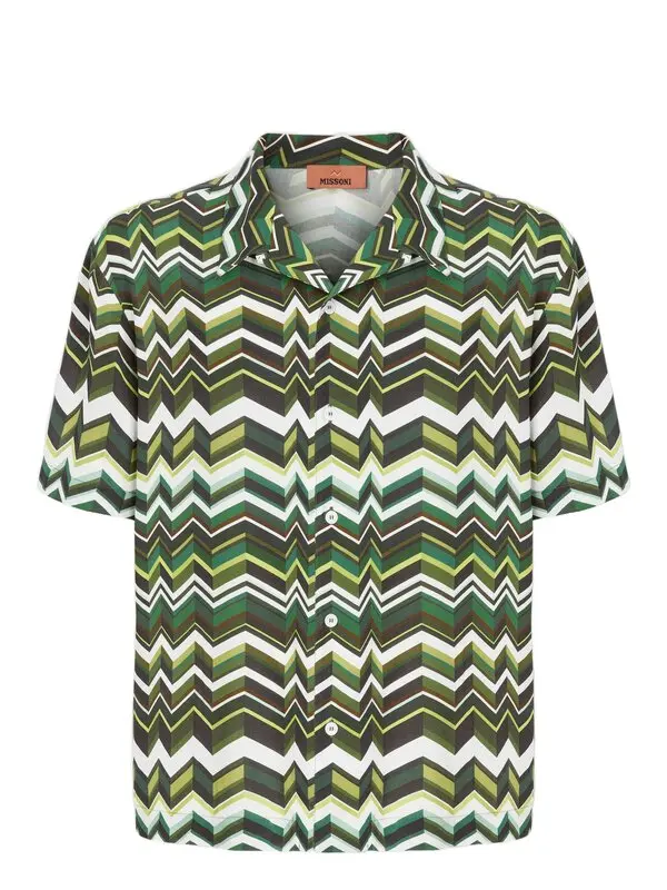 Missoni Bowling Shirt In Viscose With Zigzag Print - Green