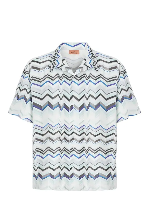Missoni Bowling Shirt In Viscose With Zigzag Print - Light Blue