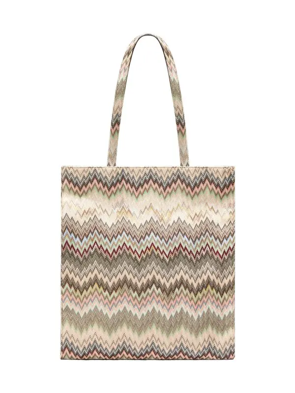 Missoni Viscose Shopper Bag With Zigzag Pattern - Beige