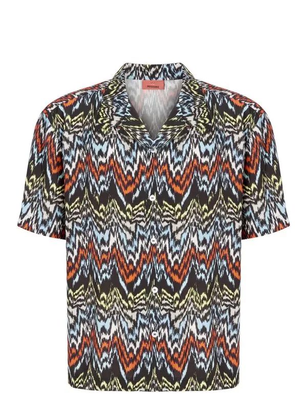 Missoni Bowling Shirt In Viscose With Abstract Zigzag Print - Black,multicoloured