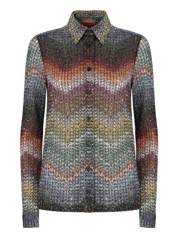 Missoni Viscose Lamé Shirt With Sequins And Greek Zigzag Pattern - Multicoloured