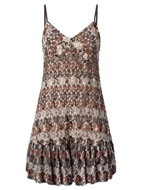 Missoni Sleeveless Mini Dress With Lace And Ruffles - Beige