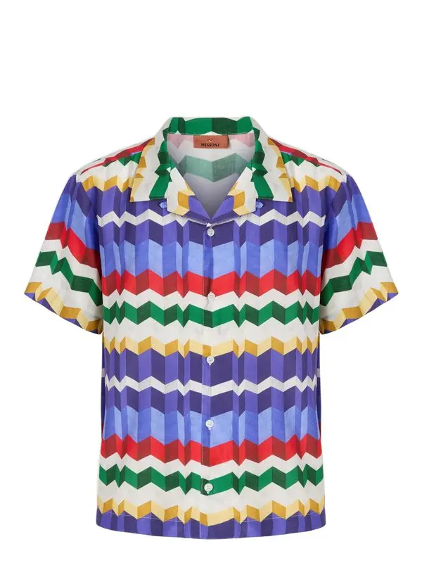Missoni Bowling Shirt In Viscose With 3d Zigzag Print - Multicoloured