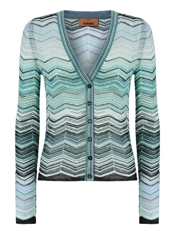 Missoni Viscose Chevron Lamé Cardigan With Sequins - Turquoise