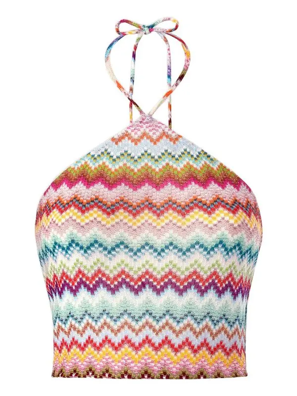 Missoni Lamé Viscose Halter Neck Top With Pixel Zigzag Pattern - Multicoloured