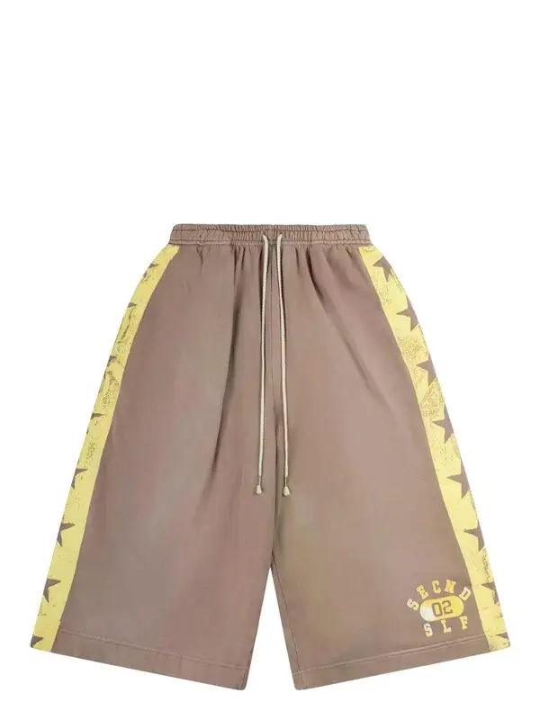 SECND SLF Jumbo Practice Drawstring Shorts With Star Print - Brown