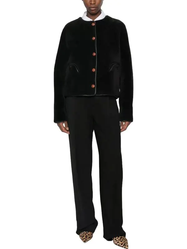 BLAZÉ MILANO Shearling Jacket With Leather Trim - Black
