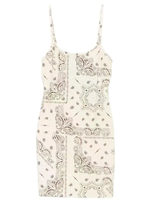 VENUJA Paisley Print Rhinestone Embellished Mini Dress - Neutrals