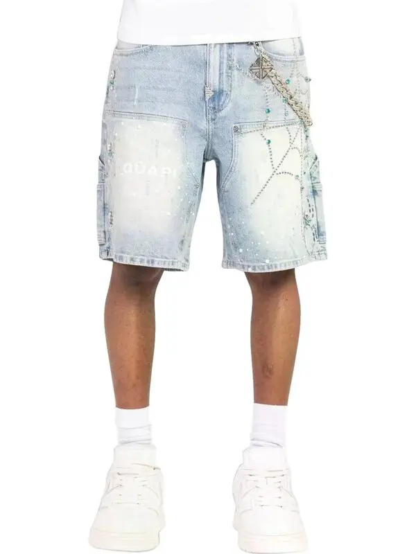 GUAPI Embellished Spiderweb Denim Shorts - Blue