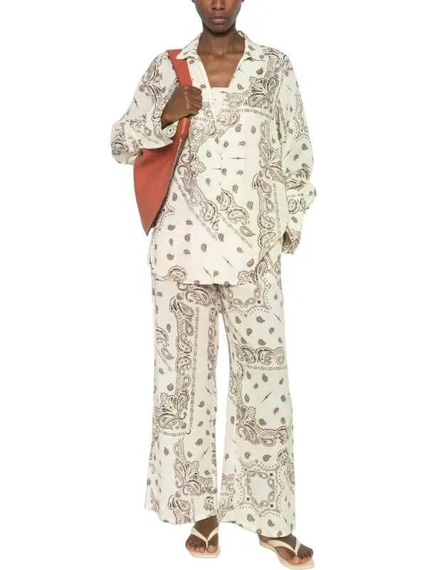 VENUJA Paisley Print Button-up Shirt Cover-up - Neutrals