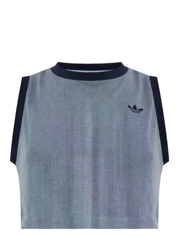 Adidas Trefoil Embroidered Ribbed Knit Cropped Top - Blue
