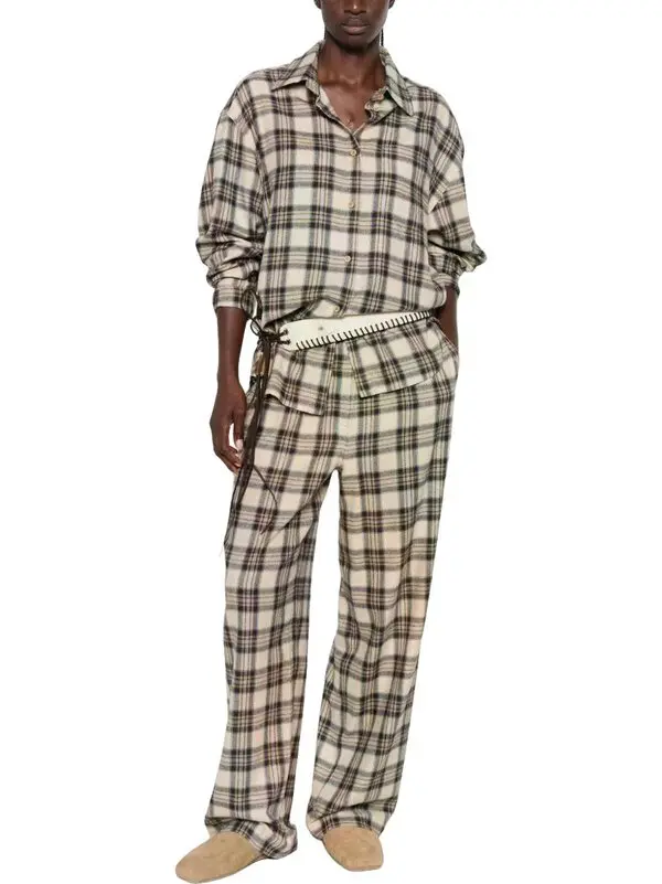 A.M.G. Check Pattern Wide-leg Trousers - Neutrals